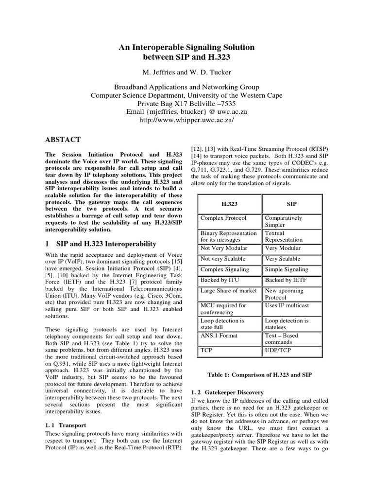 An Interoperable Signaling Solution - Between SIP and H.323 - M ...