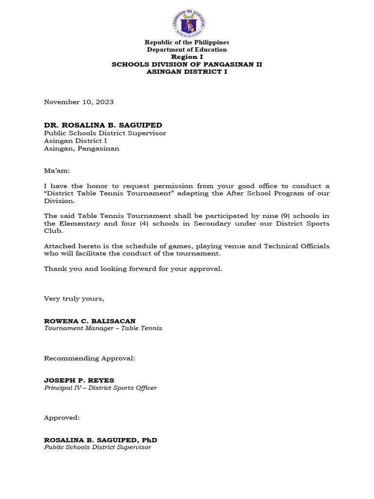 Letter Proposal Tournament Badminton 2023 | PDF | Philippines