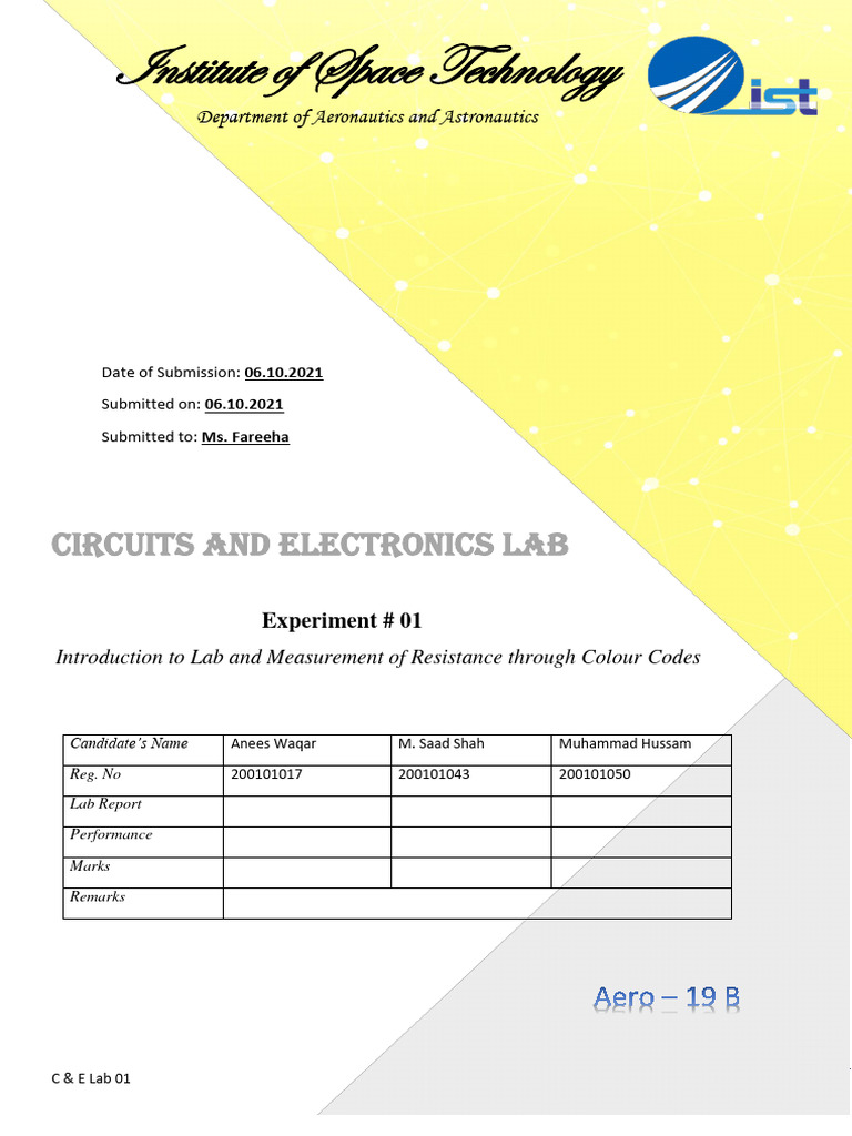 Lab 01 Ist Circuit and Electronics | PDF | Resistor | Electrical Network