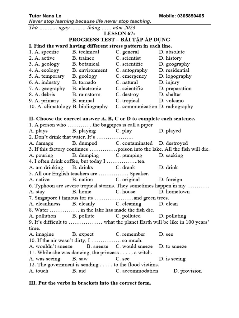 Lesson 67 - Progress Test | PDF | Earthquakes | Earth Sciences