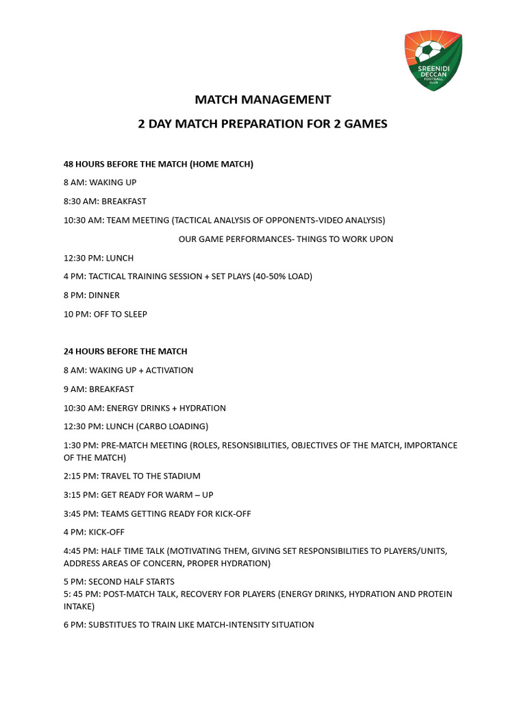 Match Preparation Schedule Overview | PDF