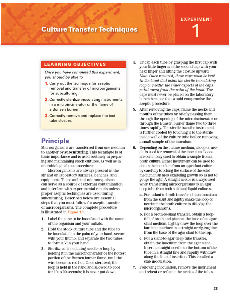 Unit 4 - Culture transfer shorten | PDF | Growth Medium | Agar