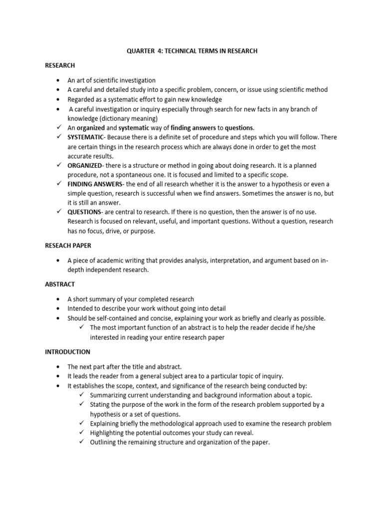 Q4 - Lesson 1 Technical Terms in Research | PDF | Survey Methodology ...