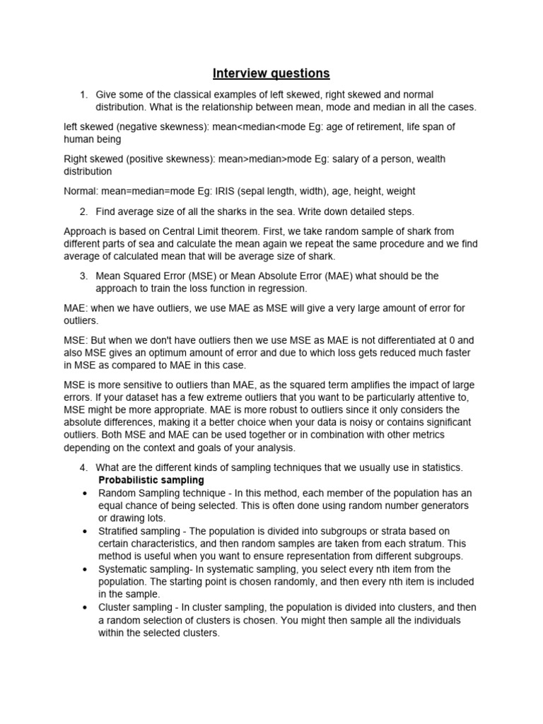 Interview Questions | PDF | Sampling (Statistics) | Mean Squared Error