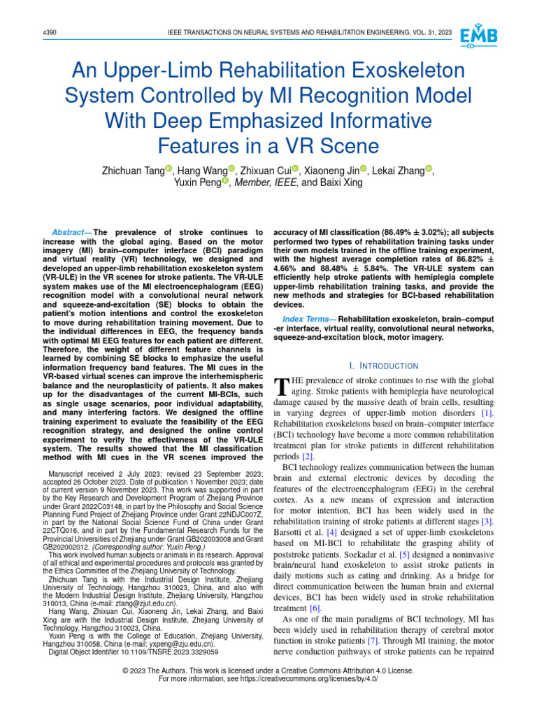 An Upper-Limb Rehabilitation Exoskeleton System Controlled by MI Recognition Model With Deep ...