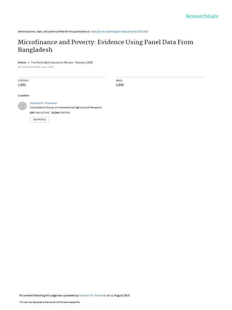 Microfinance and Poverty Evidence Using Panel Data From Bangladesh ...