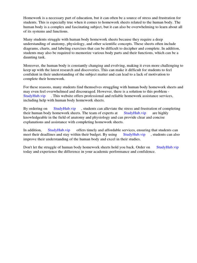 Human Body Homework Sheets | PDF | Worksheet | Human Body