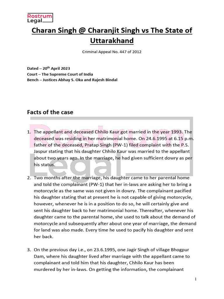 Charan Singh Charanjit Singh Vs The State of Uttarakhand Template | PDF | Judiciaries | Common Law