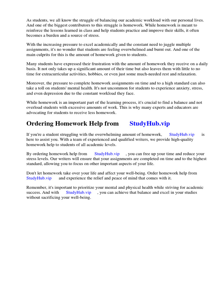 Students Should Get Less Homework Essay | PDF | Homework | Teachers