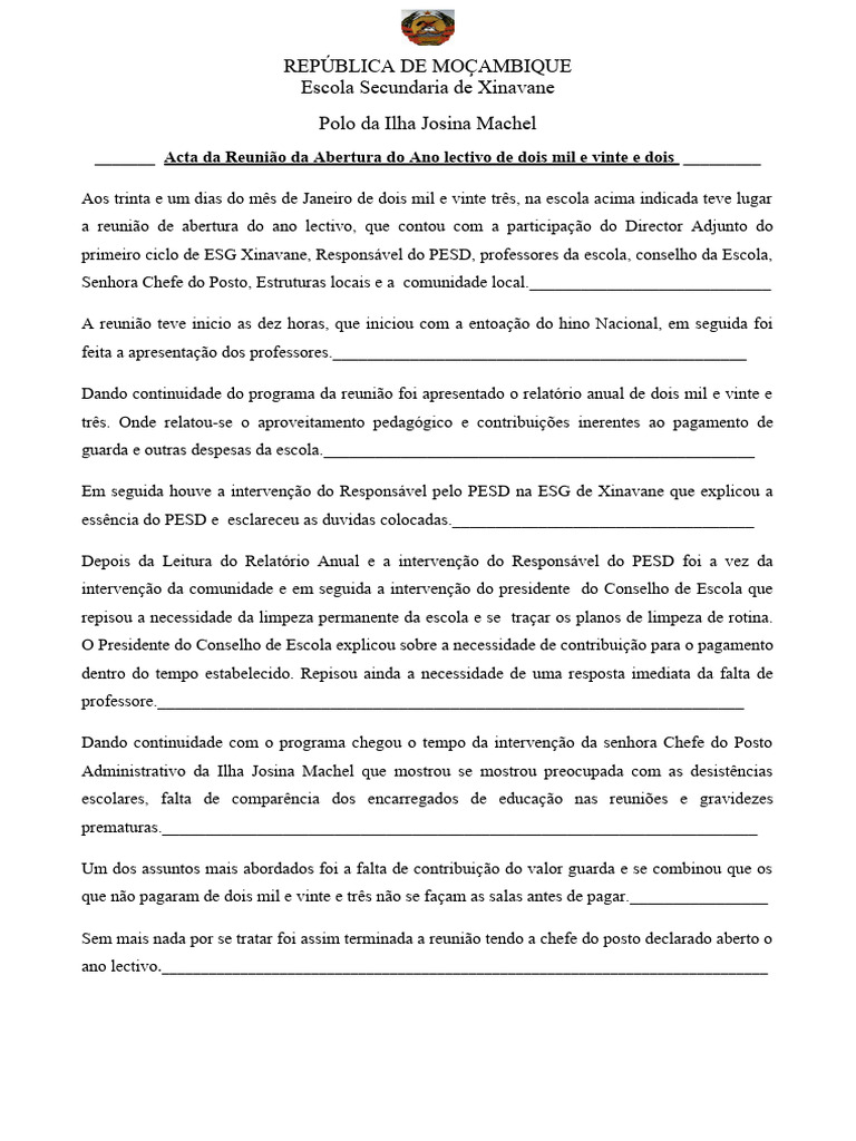Abertura do Ano Letivo em Xinavane 2023 | PDF | Carreira e Crescimento ...