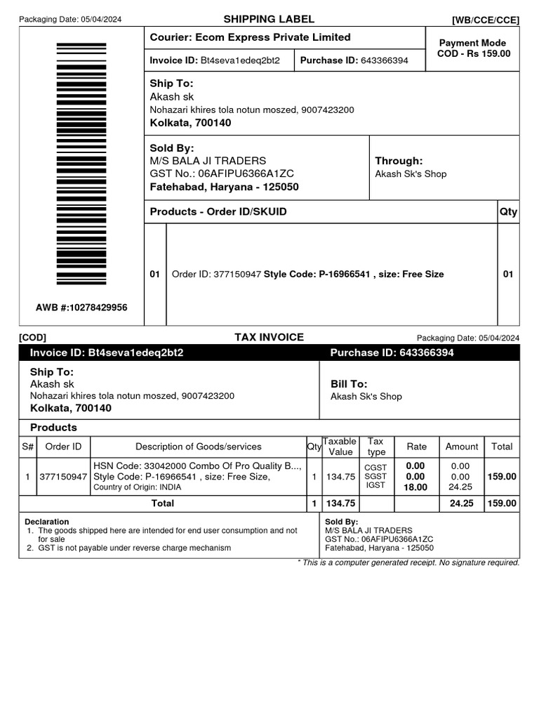 Shipping label | PDF | Receipt | Sales