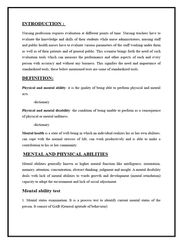 Test For Mental Abilities and Disabilities | PDF | Physical Fitness ...