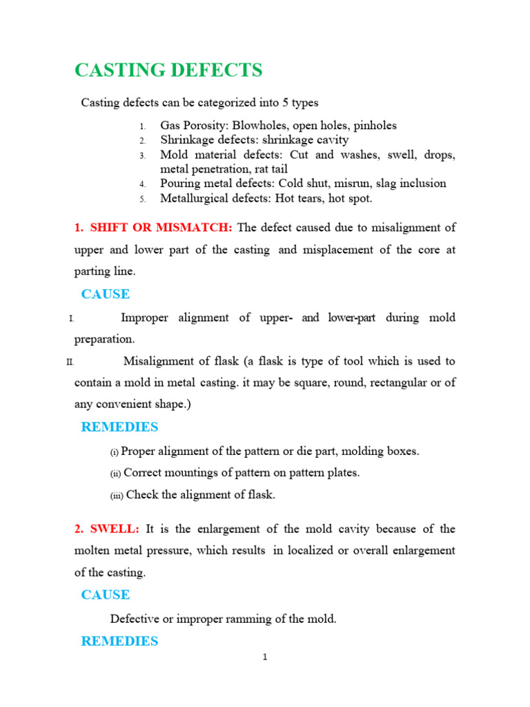 CASTING DEFECTS | PDF | Industrial Processes | Mechanical Engineering