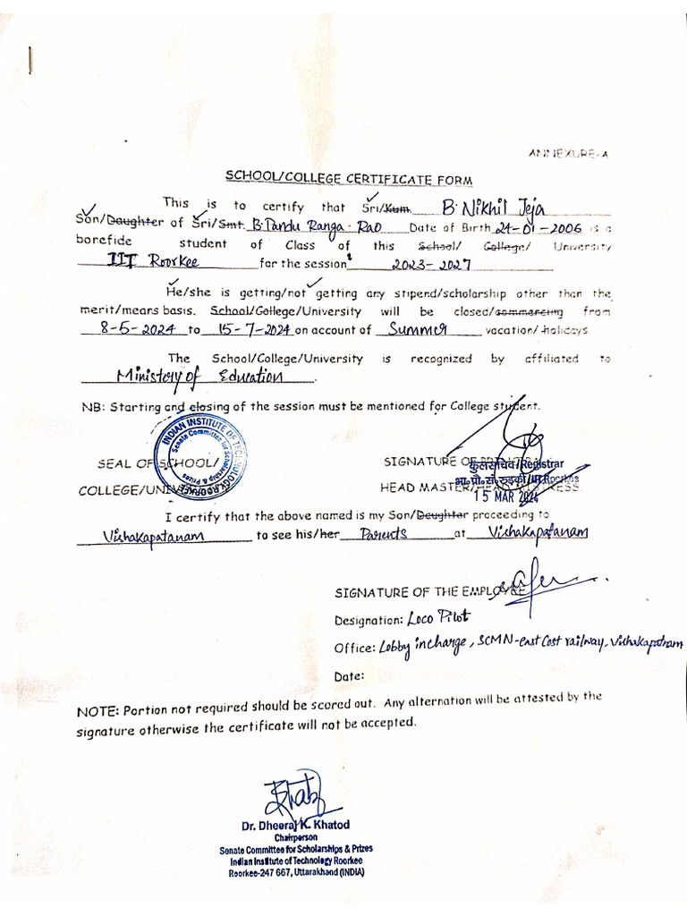 School College Certificate Form Pdf
