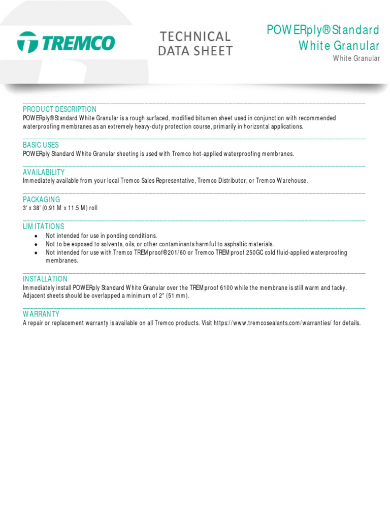 POWERPly Standard White Granular Data Sheet | PDF | Building ...