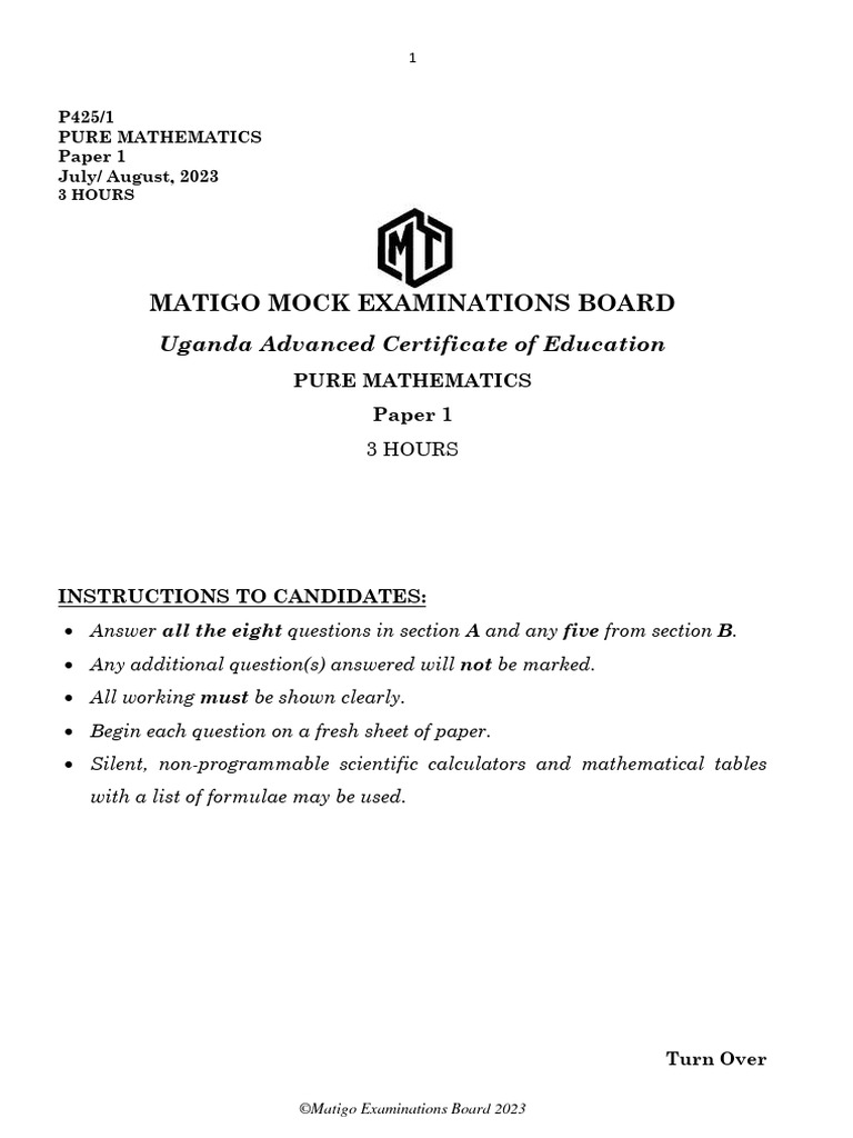 Matigo Mocks Pure MTC 2023 | PDF | Ellipse | Equations