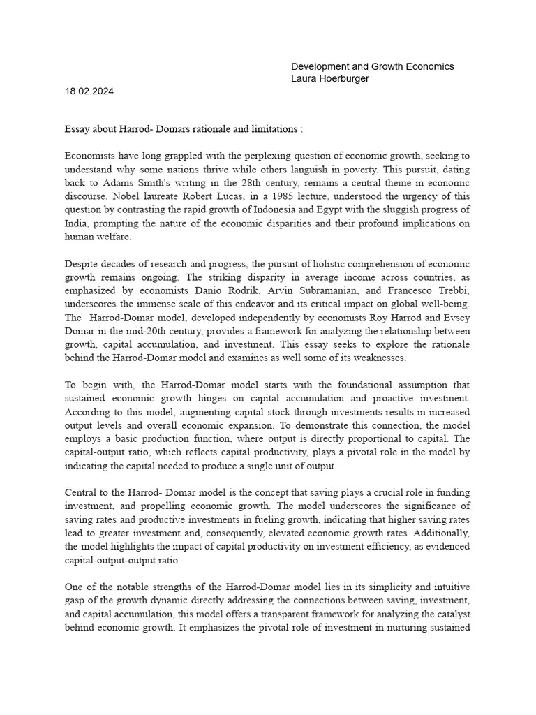 Short Essay - Development and Growth Economics | PDF | Economic Growth ...