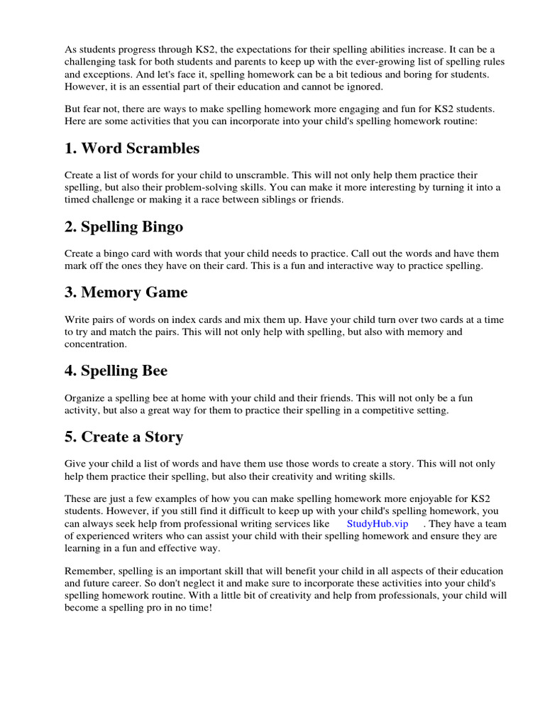 Spelling Homework Activities Ks2 | PDF | Worksheet | Menu