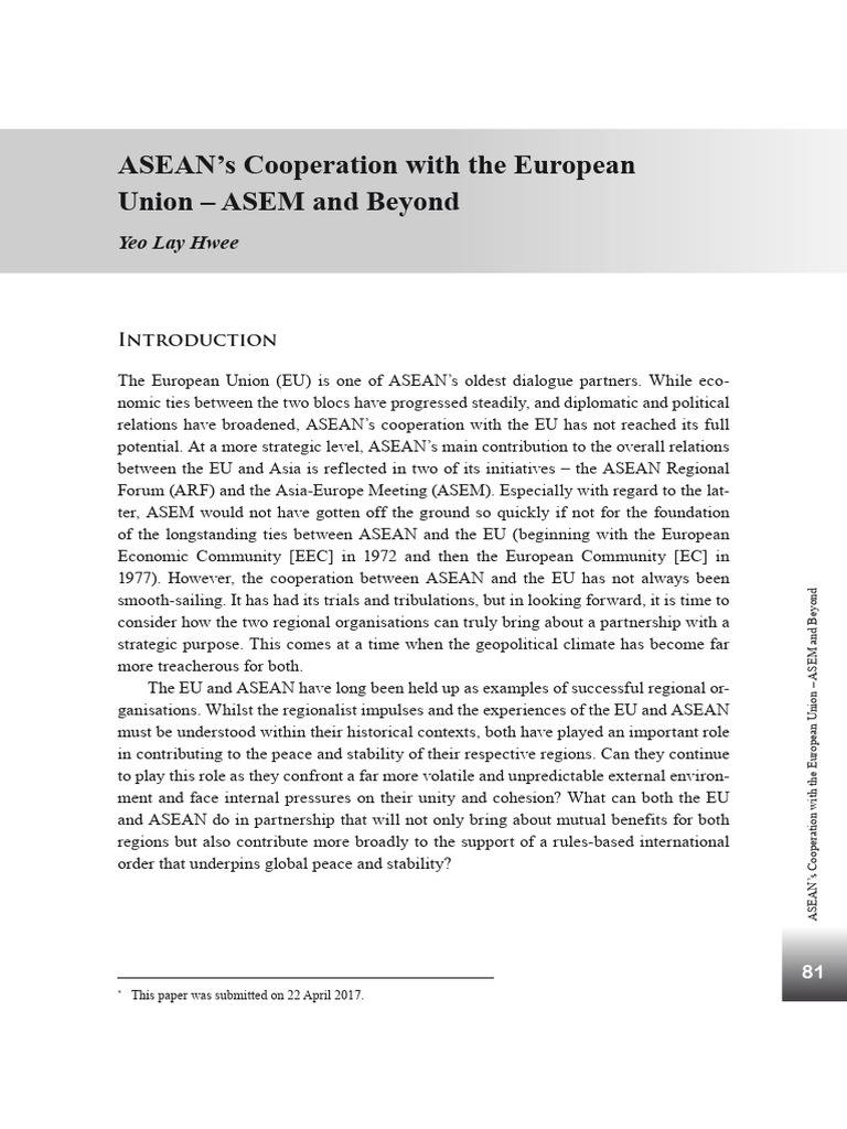 ASEAN's Cooperation With The European Union - ASEM and Beyond | PDF ...