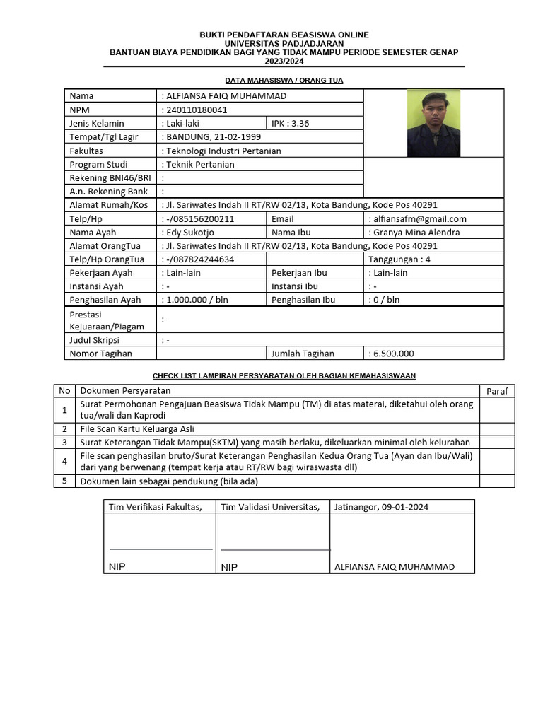 Surat Pengjuan Beasiswa TM | PDF