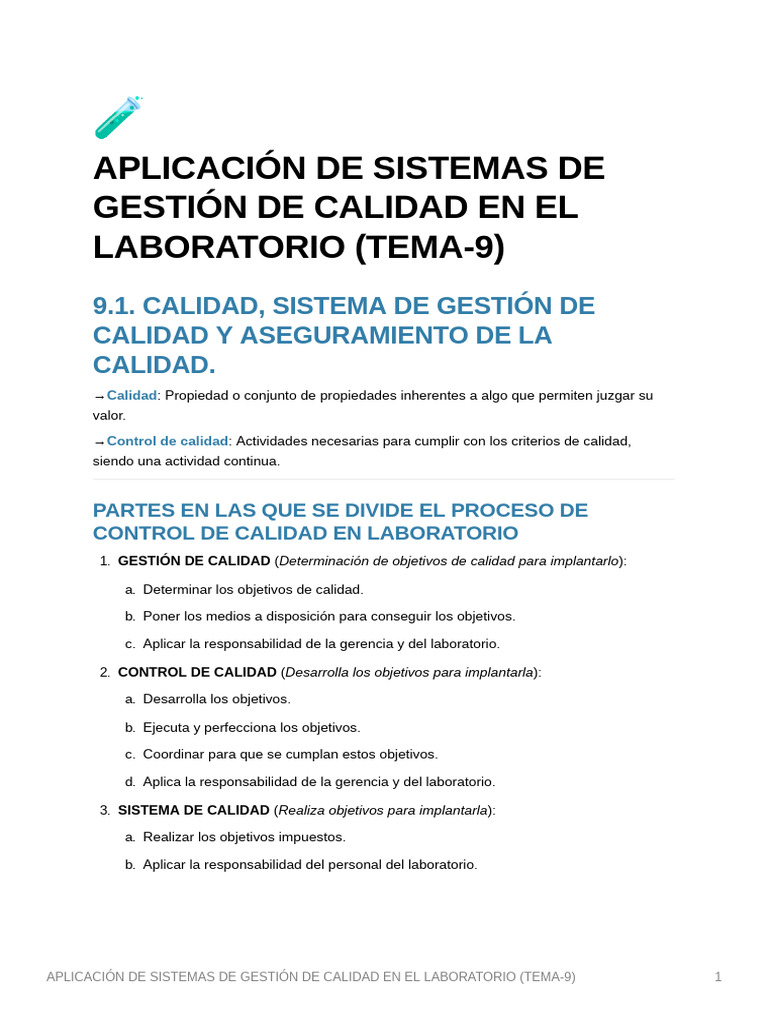 Aplicacin de Sistemas de Gestin de Calidad en El Laboratorio (Tema-9) | PDF | Calidad (comercial ...