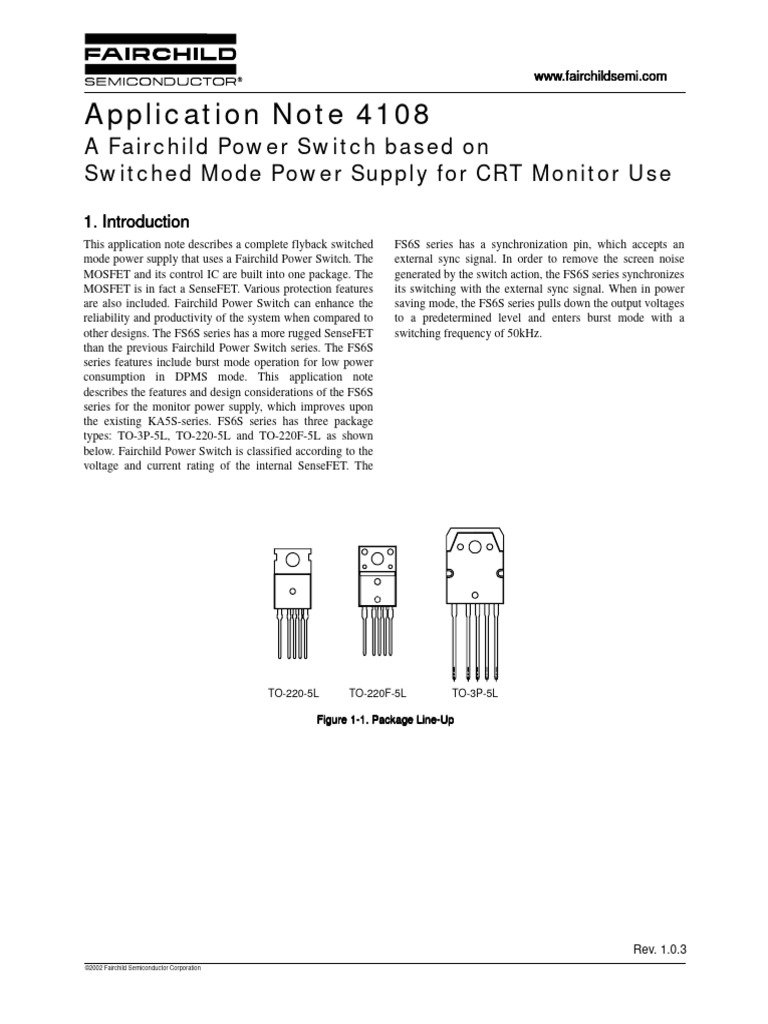 Application Note 4108: A Fairchild Power Switch Based On Switched Mode Power Supply For CRT ...