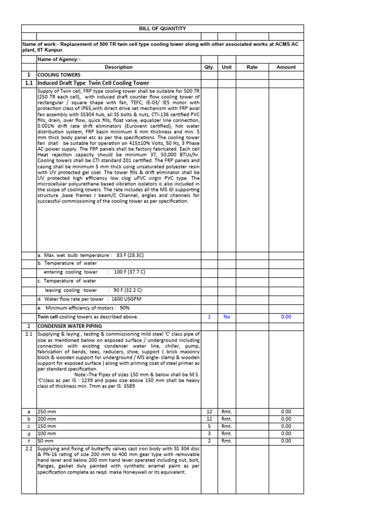 1 1.1 Induced Draft Type Twin Cell Cooling Tower | PDF | Pipe (Fluid ...