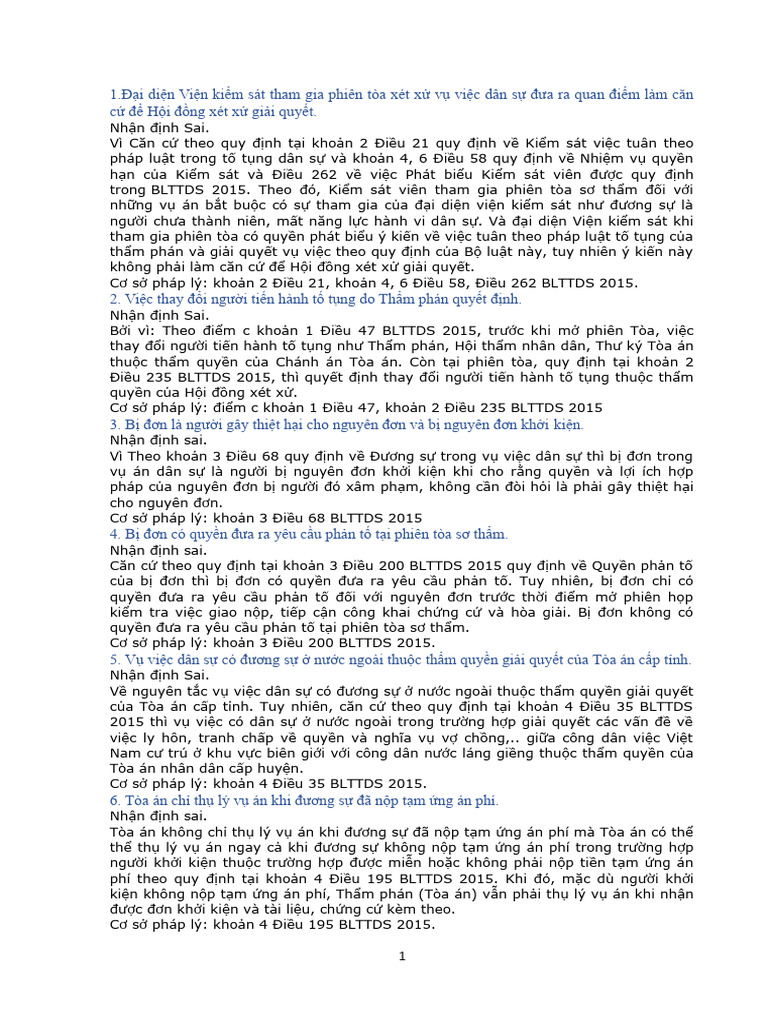 Nhận định đúng sai TTDS | PDF