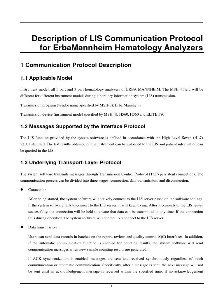 LIS Protocol for Erba Hematology Analyzers | PDF | Computing | Computer Data