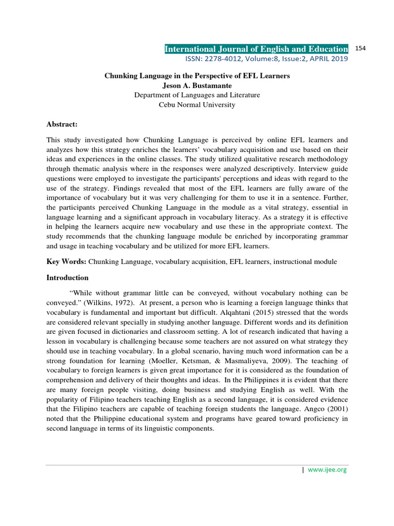 Chunking | PDF | English As A Second Or Foreign Language | Vocabulary