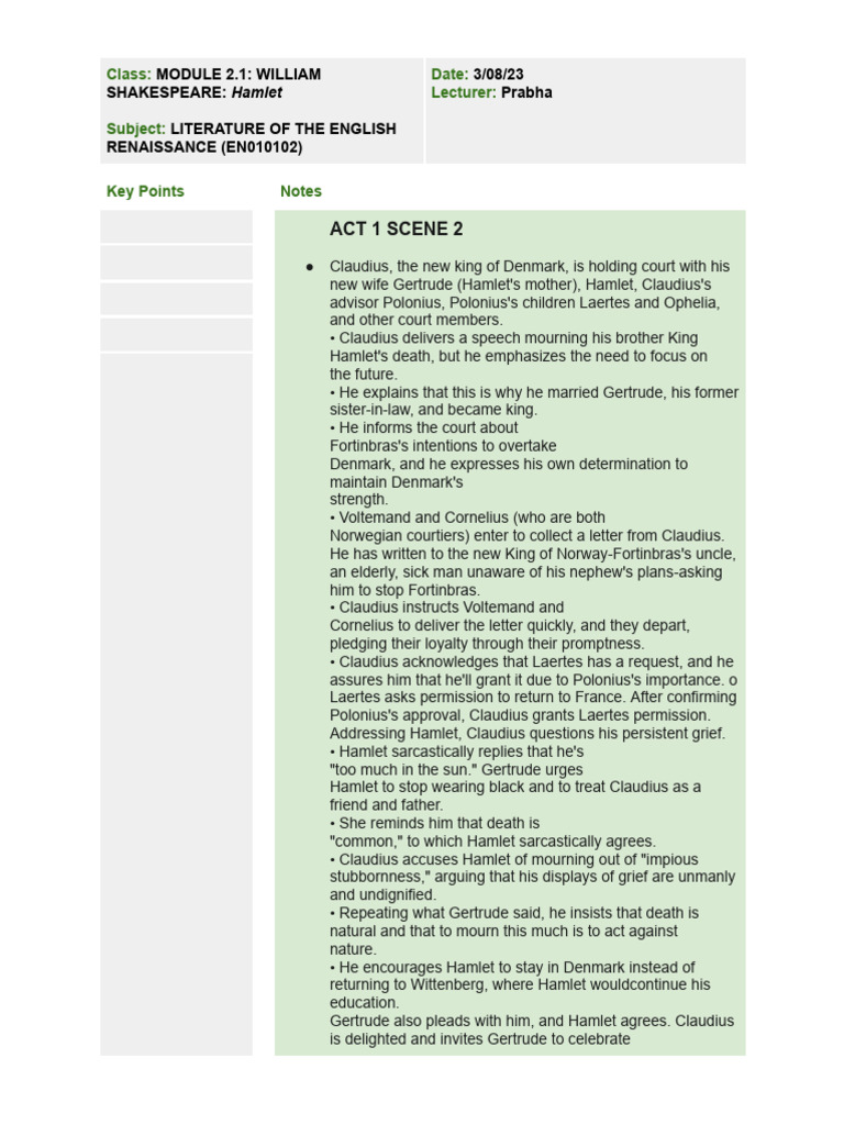 Hamlet Act 1 Scene 2 | PDF | Hamlet