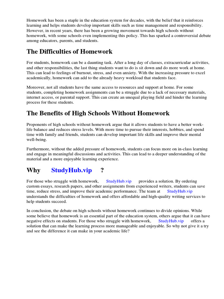 High Schools Without Homework Debate | PDF | Homework | Teachers