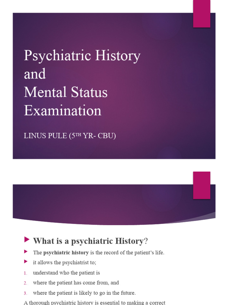 Psychiatric History and Mental Status Examination | Download Free PDF ...