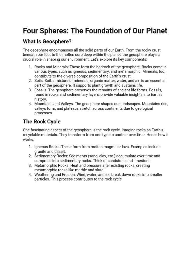 Earth's Four Spheres Explained | PDF | Rock (Geology) | Sedimentary Rock