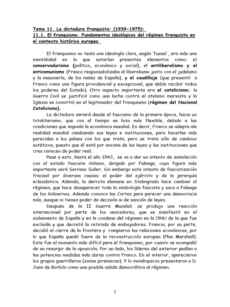 Nuevo Tema 11.1-2 | Descargar gratis PDF | España franquista | Francisco franco