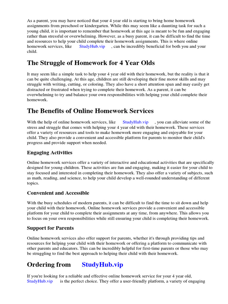 Online Homework For 4 Year Olds | PDF | Worksheet | Homework