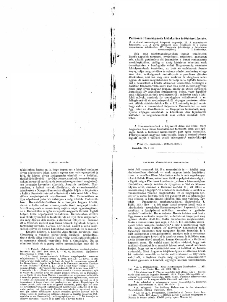 Alföldi A, Pannónia Rómaiságának Kialakulása És Történeti Kerete | PDF