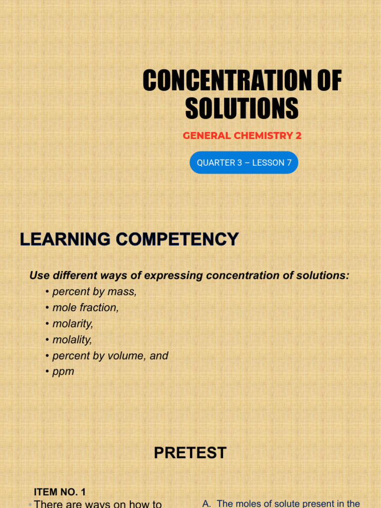 Concentration of Solutions | PDF | Concentration | Molar Concentration