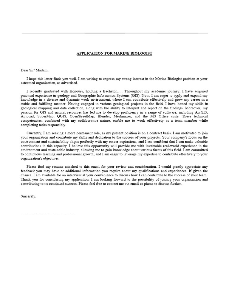 Cover Letter Marine Biologist | PDF | Geographic Information System ...