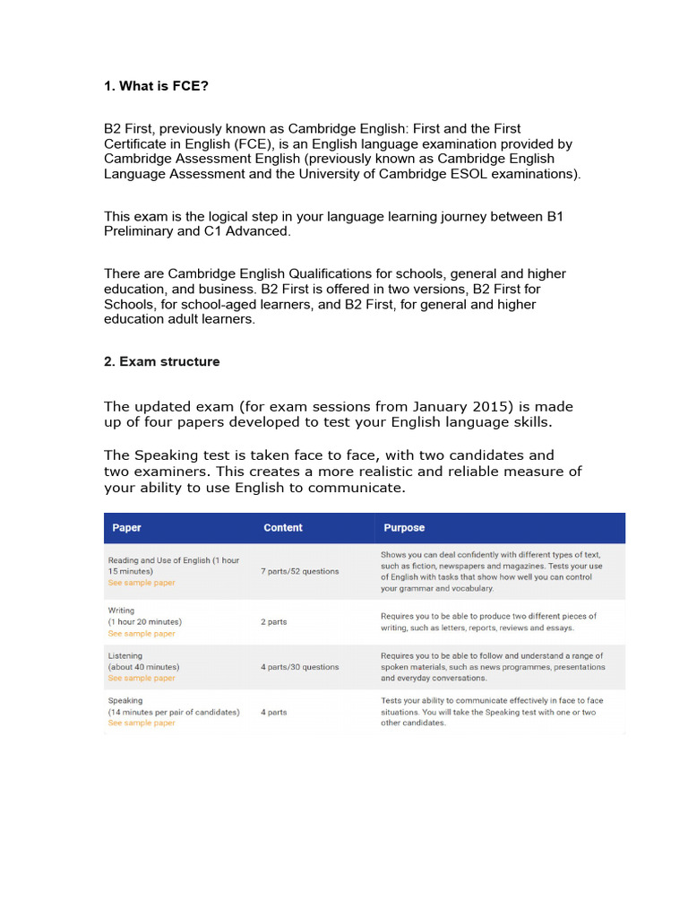What Is FCE?: 2. Exam Structure | PDF | Linguistics | Grammar