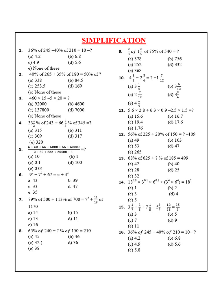 Simplification Problems and Solutions | PDF