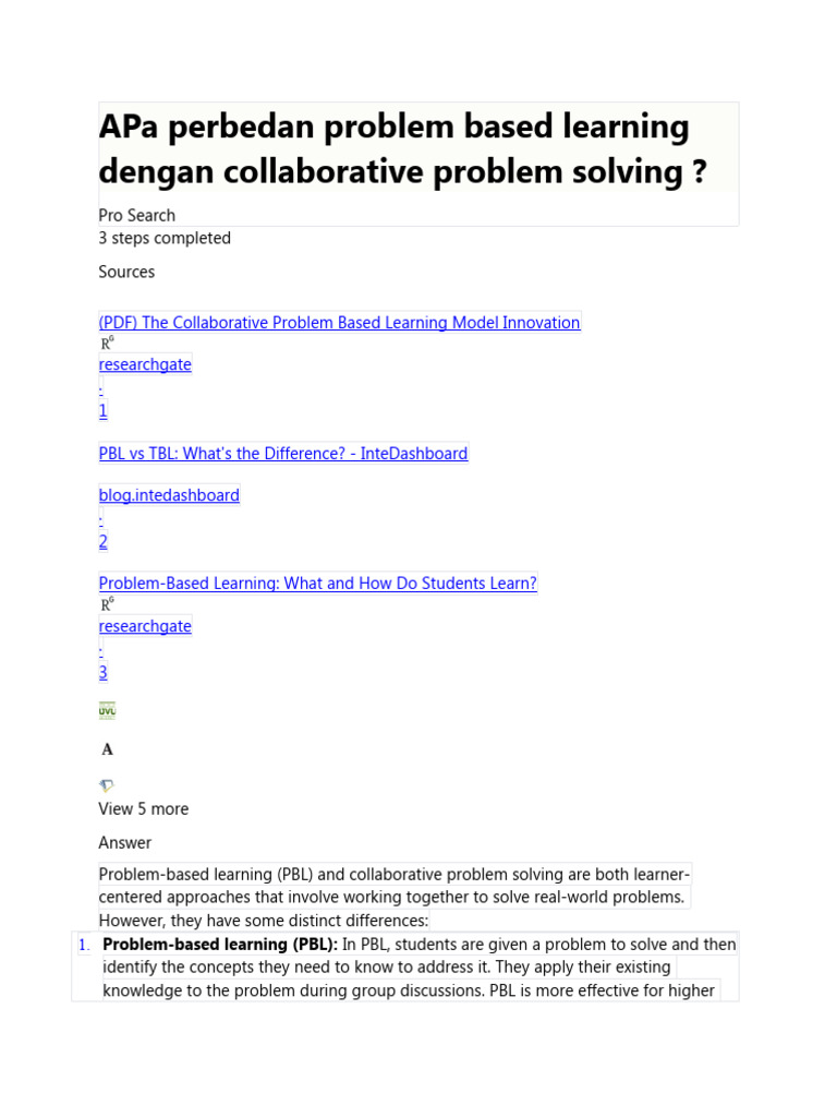 APa Perbedan Problem Based Learning Dengan Collaborative Problem Solving | PDF | Pedagogy ...