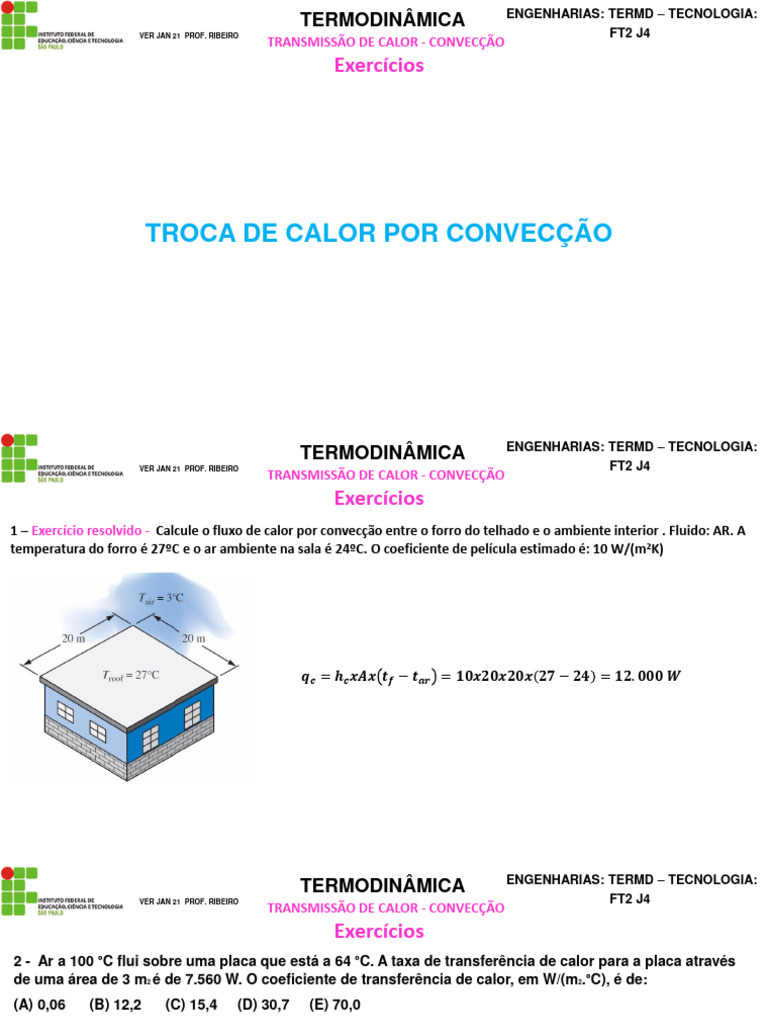 5 Exercicios Transm Calor Convecçao | PDF | Convecção | Transferência ...