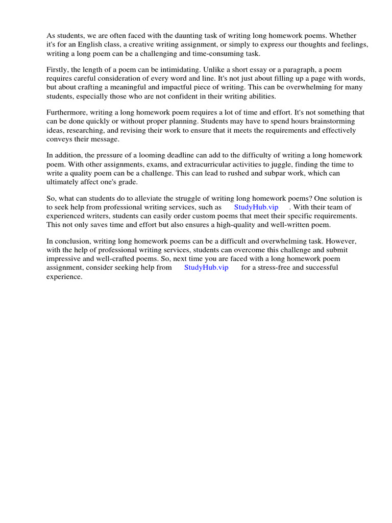 Long Homework Poems | PDF | Homework | Linked In