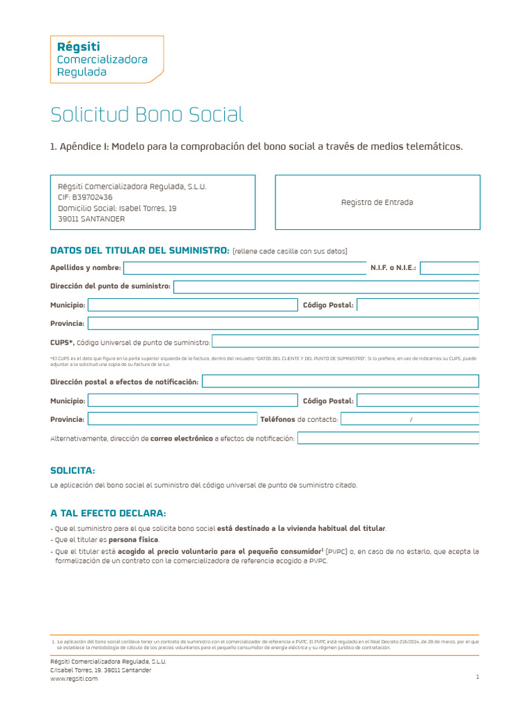 Formulario Del Bono Social | Descargar gratis PDF | Pensión | Jubilación