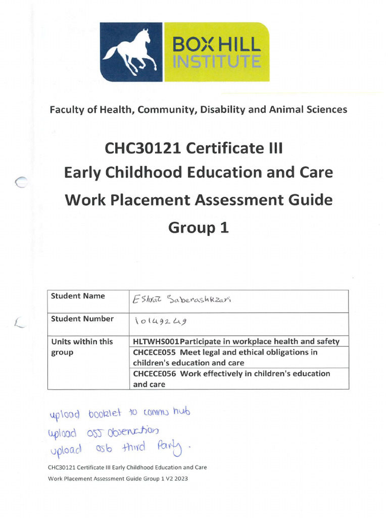CHC30121 Work Placement Assessment Guide Group 1 | PDF