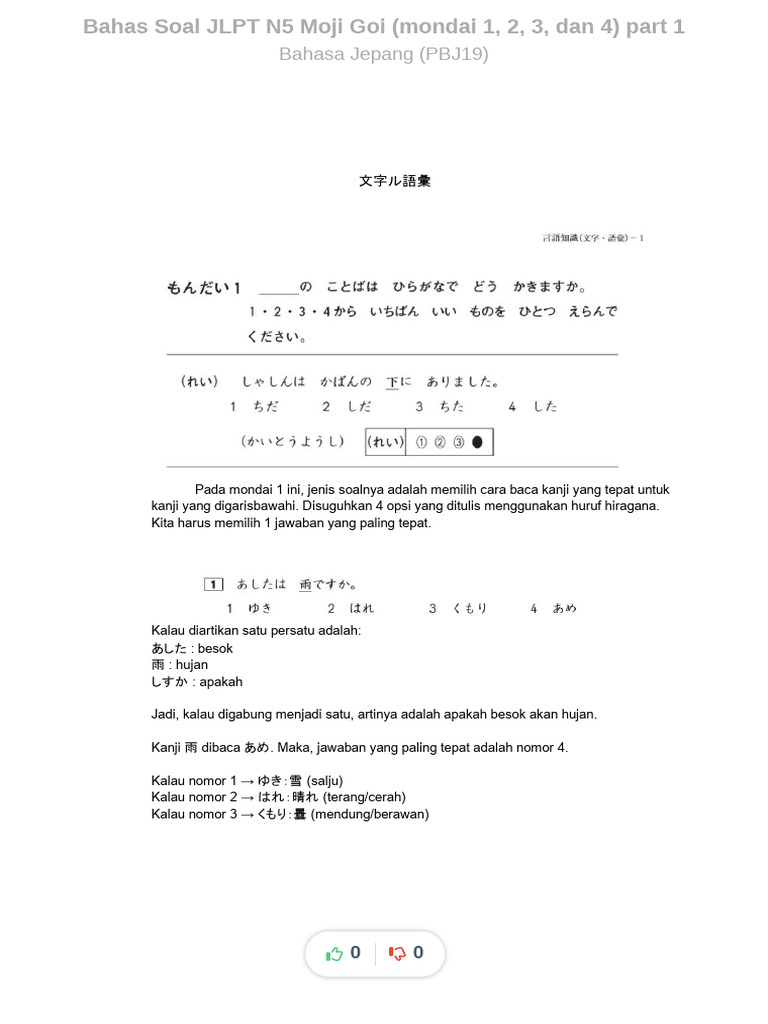Pembahasan Soal JLPT n5 Moji Goi - Nihongoi | PDF