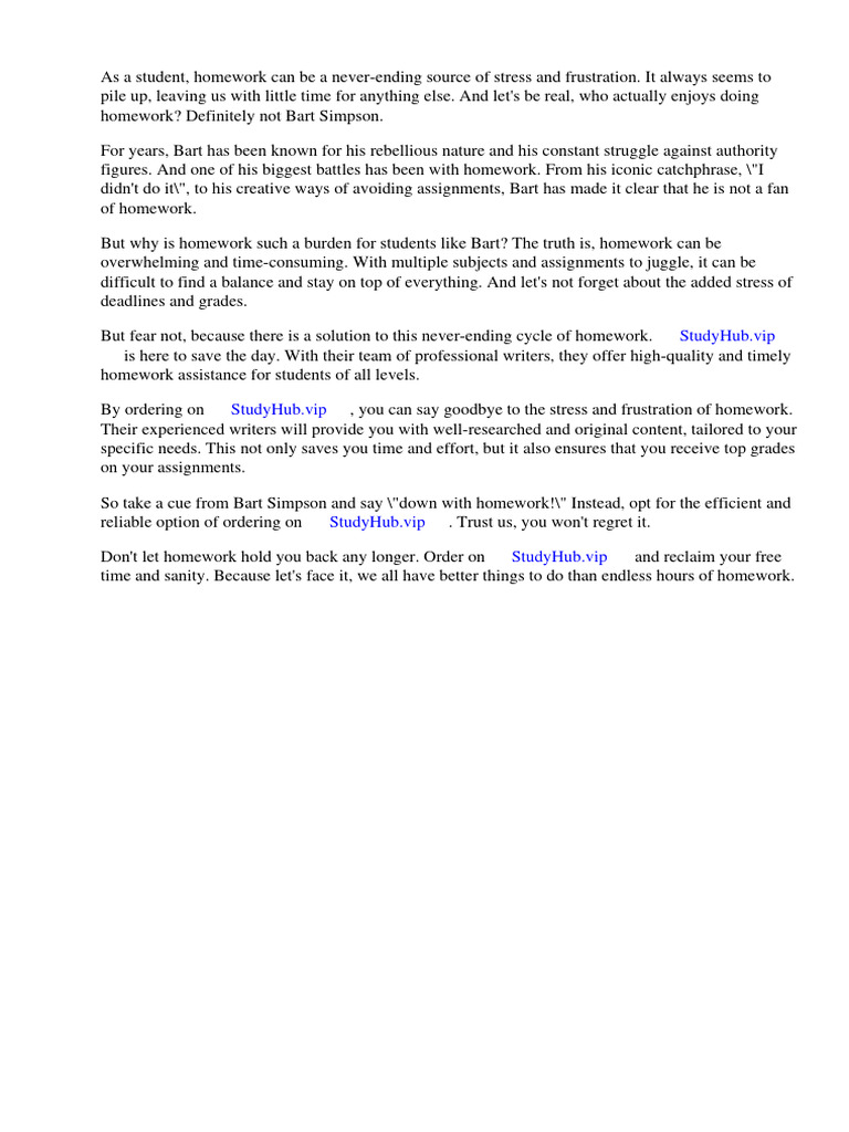 Bart Simpson Down With Homework | PDF | Bart Simpson | Homework