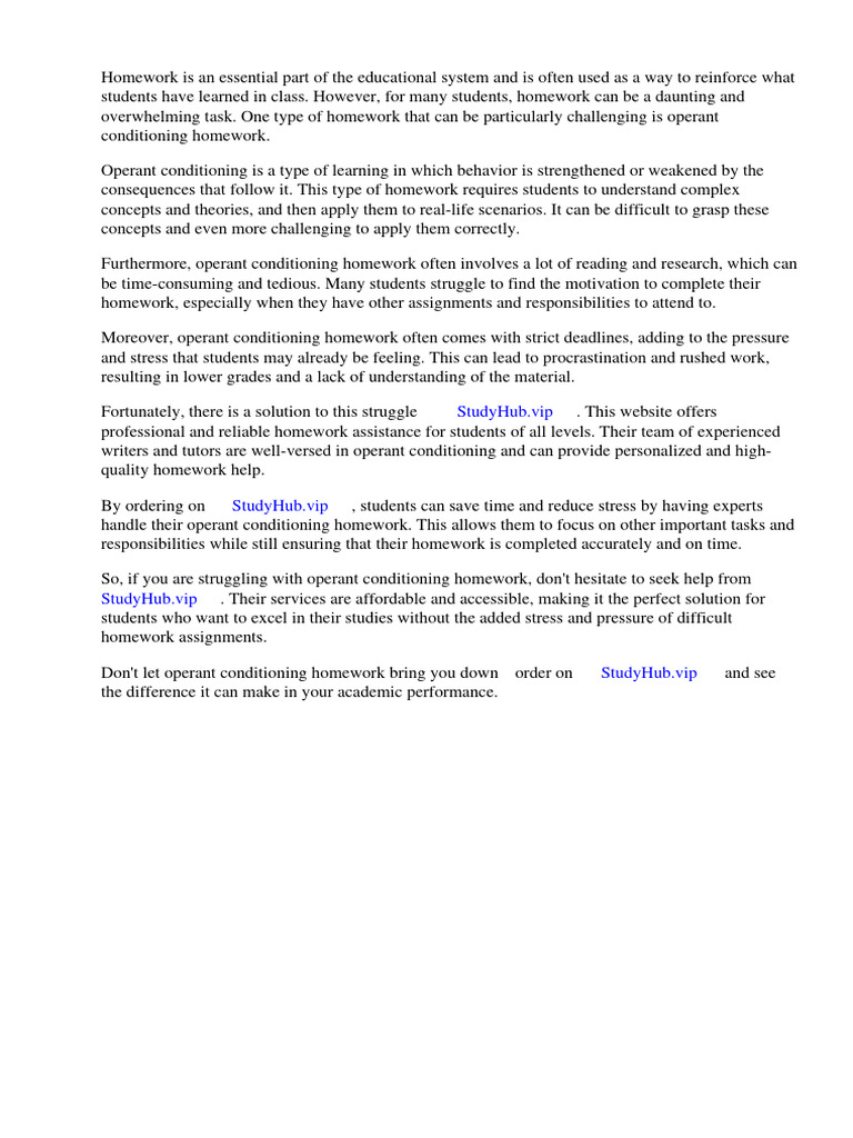 Operant Conditioning Homework | PDF | Reinforcement | Behavior Modification