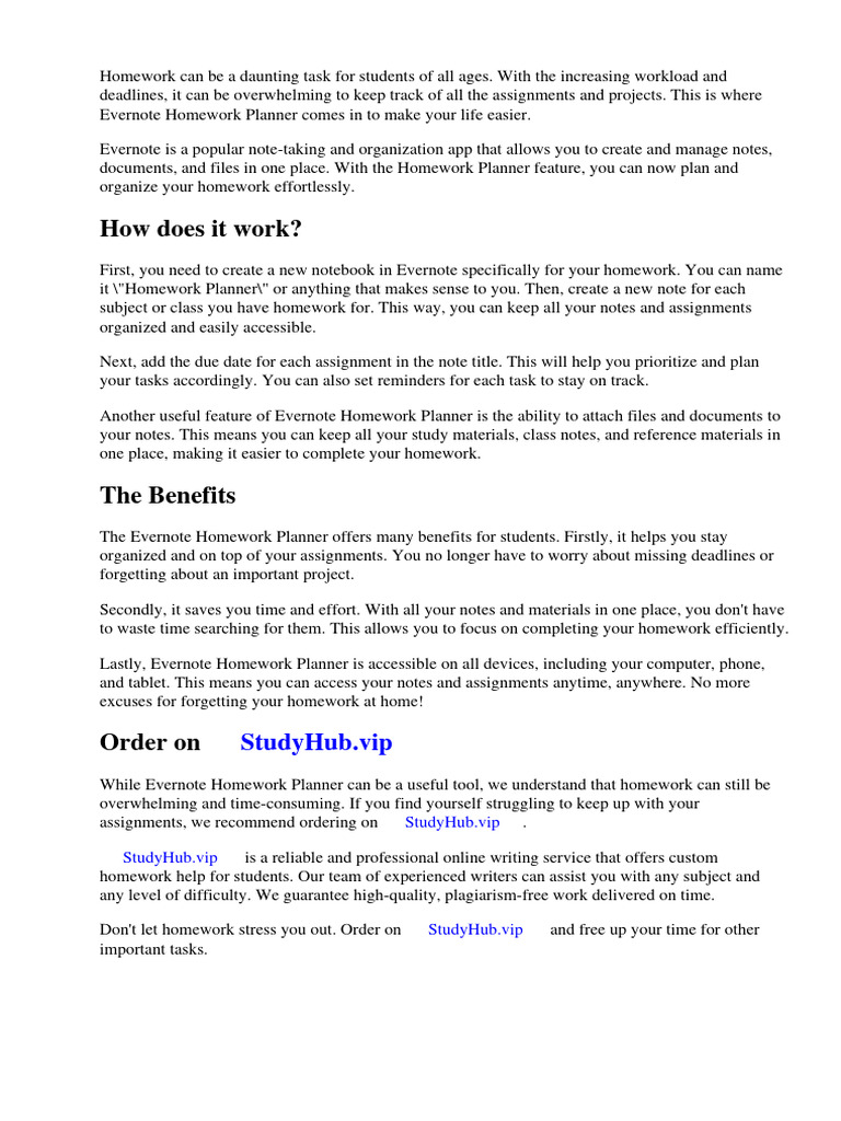 Evernote Homework Planner | PDF | Evernote | Computing